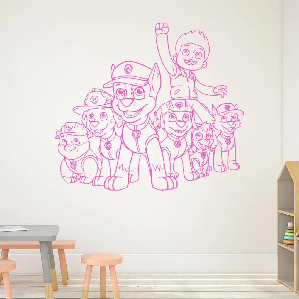 Živá Zeď Samolepka na zeď Ryder a tlapková patrola Barva: růžová, Velikost: 100 x 88 cm