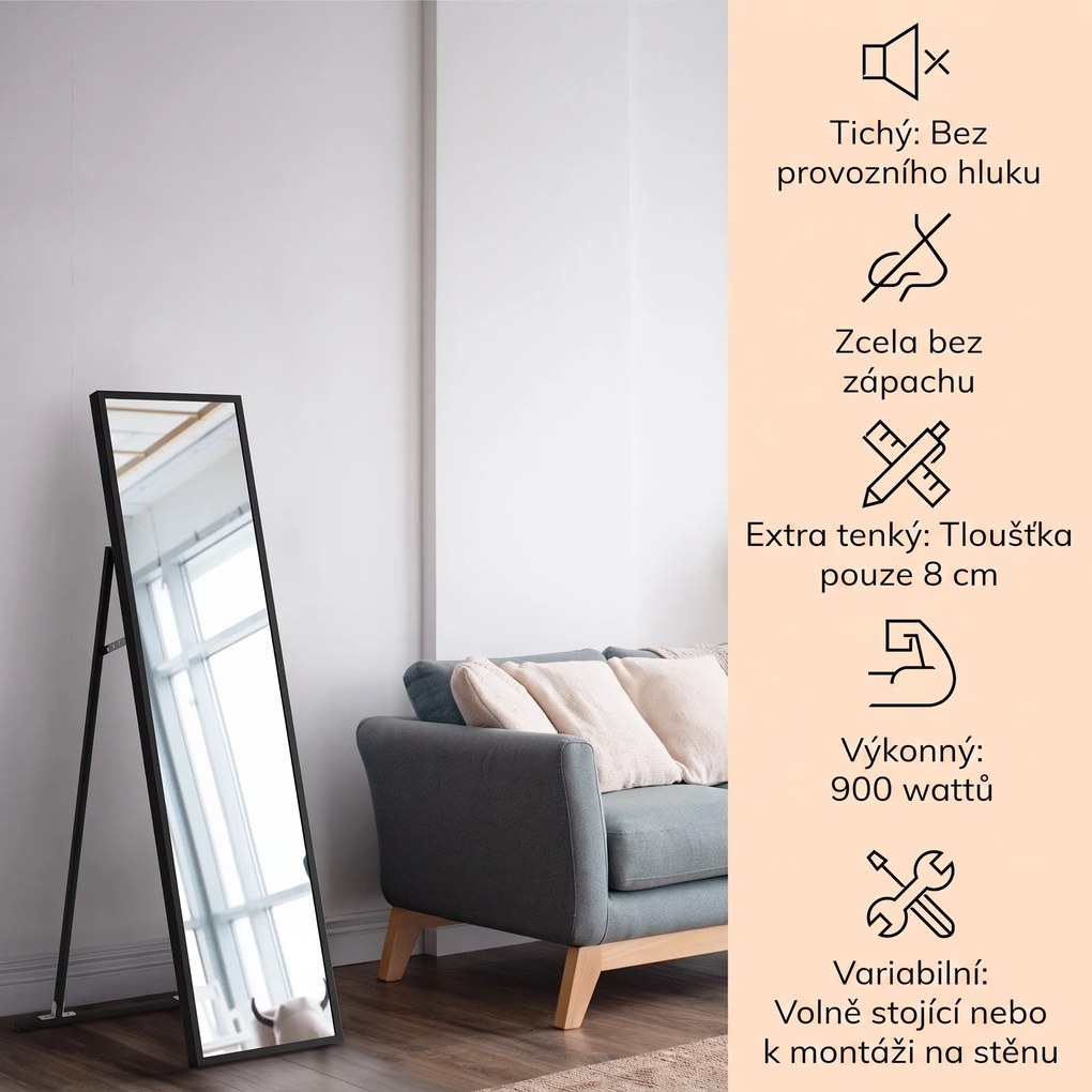 Klarstein La Palma 900, infračervený ohřívač 2 v 1, smart, 40 x 160 cm, 900 W, zrcadlová přední strana