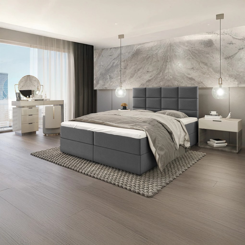 SFAB Kontinentální čalouněná postel MERCURY (160x200 cm) Barva látky: Černá (Riviera 100)