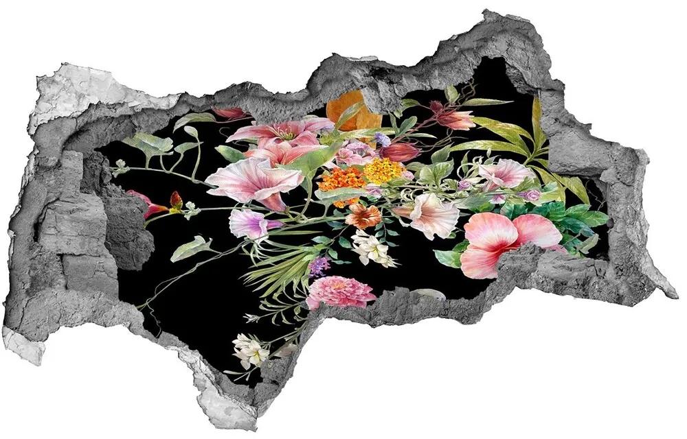 Wallmuralia Díra 3D fototapeta nálepka Květiny a ptáci 95x73 cm