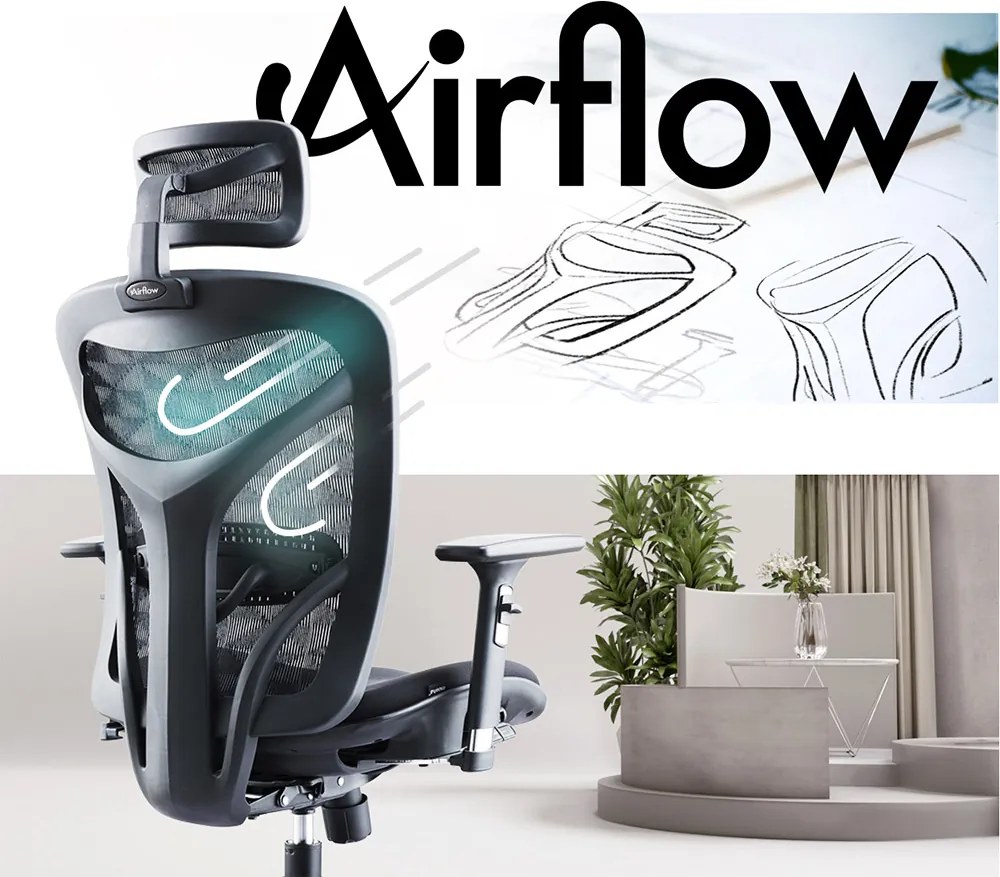 Ergonomická kancelářská židle MOSH Airflow 601 - černá