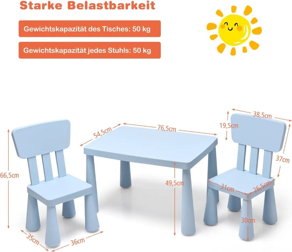 Costway 3 PCS. Kindersitzgruppe Kindertisch mit 2 Stühlen Kindermöbel aus