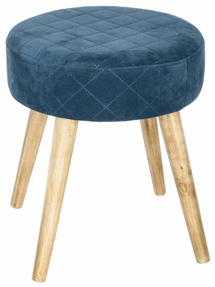 Praktický taburet, stolička, čalouněný, na dřevěných nožkách, tmavě modrá barva