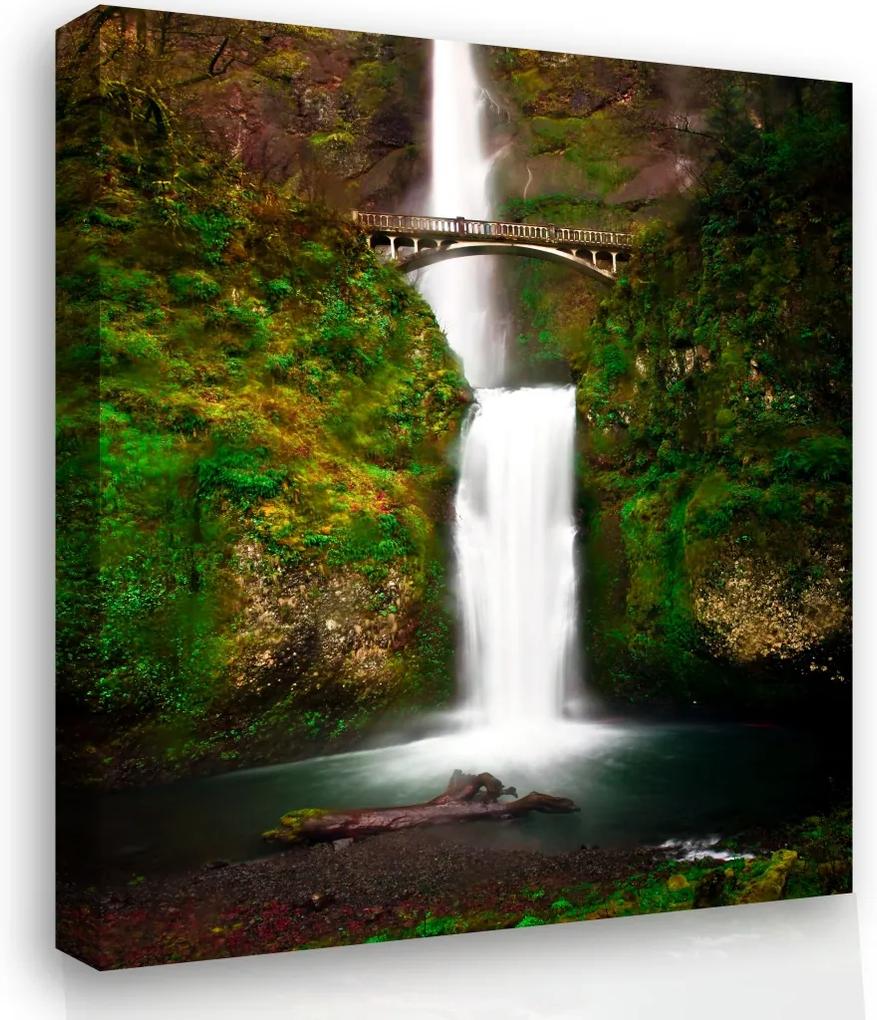 Obraz na plátně - vodopád s mostem (90x60 cm) - InSmile ®