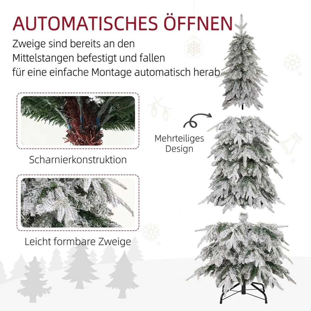 HOMCOM Umělý vánoční stromeček 180 cm, stromek jako živý s 600 hustými větvemi, umělý sníh, automatické otevírání