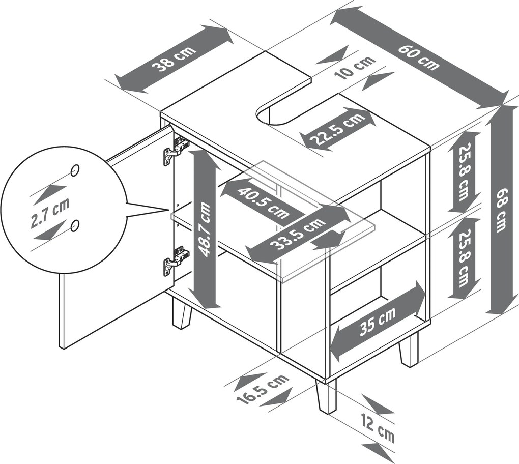 Tchibo - Skříňka pod umyvadlo s dvířky a bočním prostorem - barva: bílá