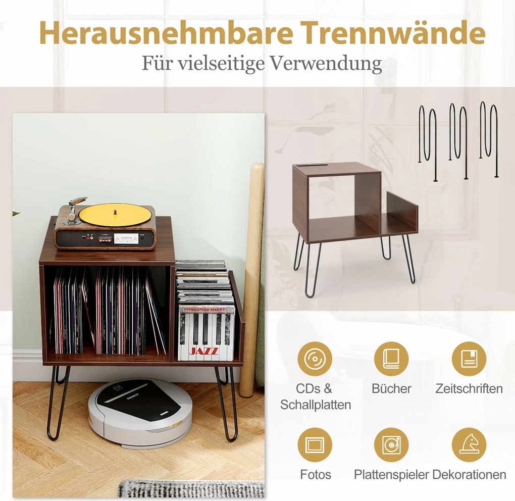 Costway Stolek na gramofon s nabíjecí stanicí, hnědý