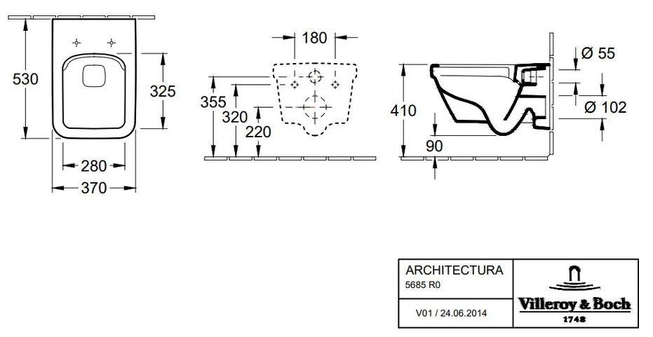 Villeroy & Boch ARCHITECTURA - COMBI PACK WC závesné DirectFlush+ sedátko s poklopom SoftClosing, biela Alpin 5685HR01