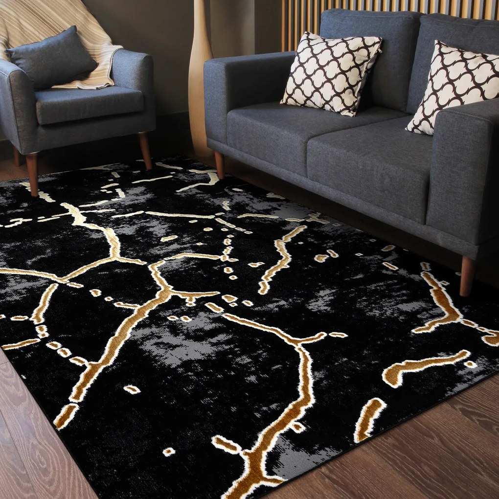 Dywany Łuszczów, Kusový koberec Allure 1967 black/gold, 160x220, černá, kancelář