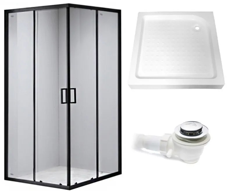 BPS-koupelny Čtvercový sprchový kout HYD-SK30B 90x90 černá/transparent + vanička HYD-SSV-SXL02B bílá