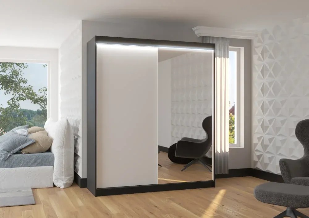 Posuvná skříň se zrcadlem a LED osvětlením VIKI 180