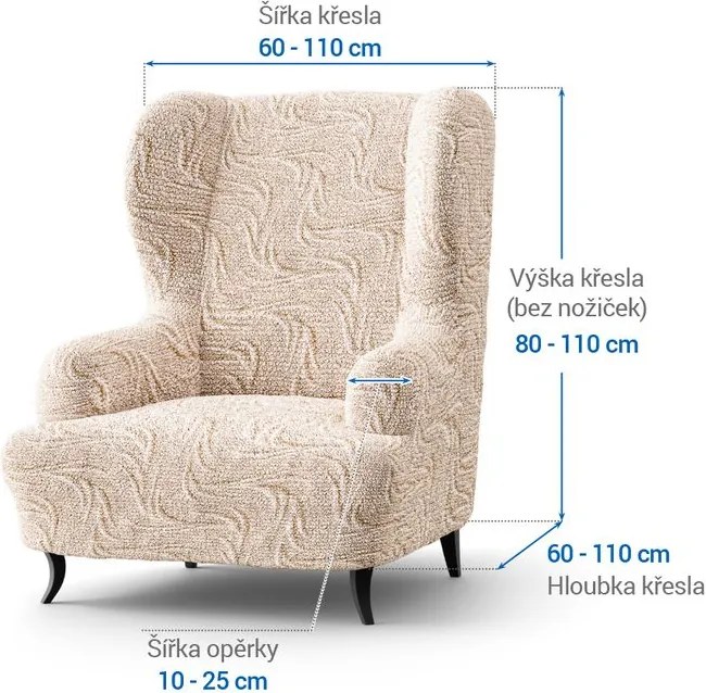 Bielastické potahy BRILLANTE béžové křeslo ušák (š. 60 - 110 cm)