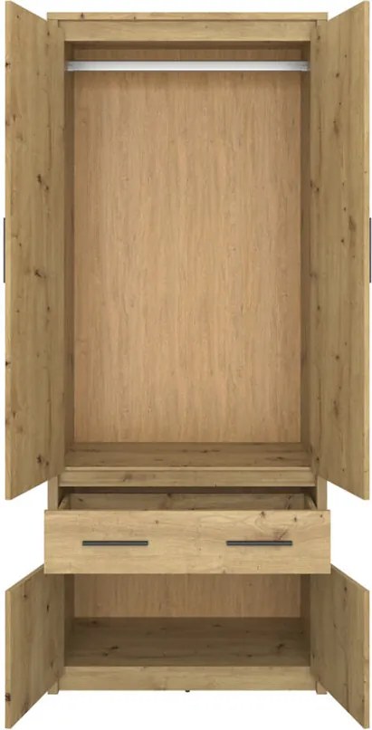 Skříň čtyřdveřová se zásuvkou Ayson 86x210x50 cm Dub artisan