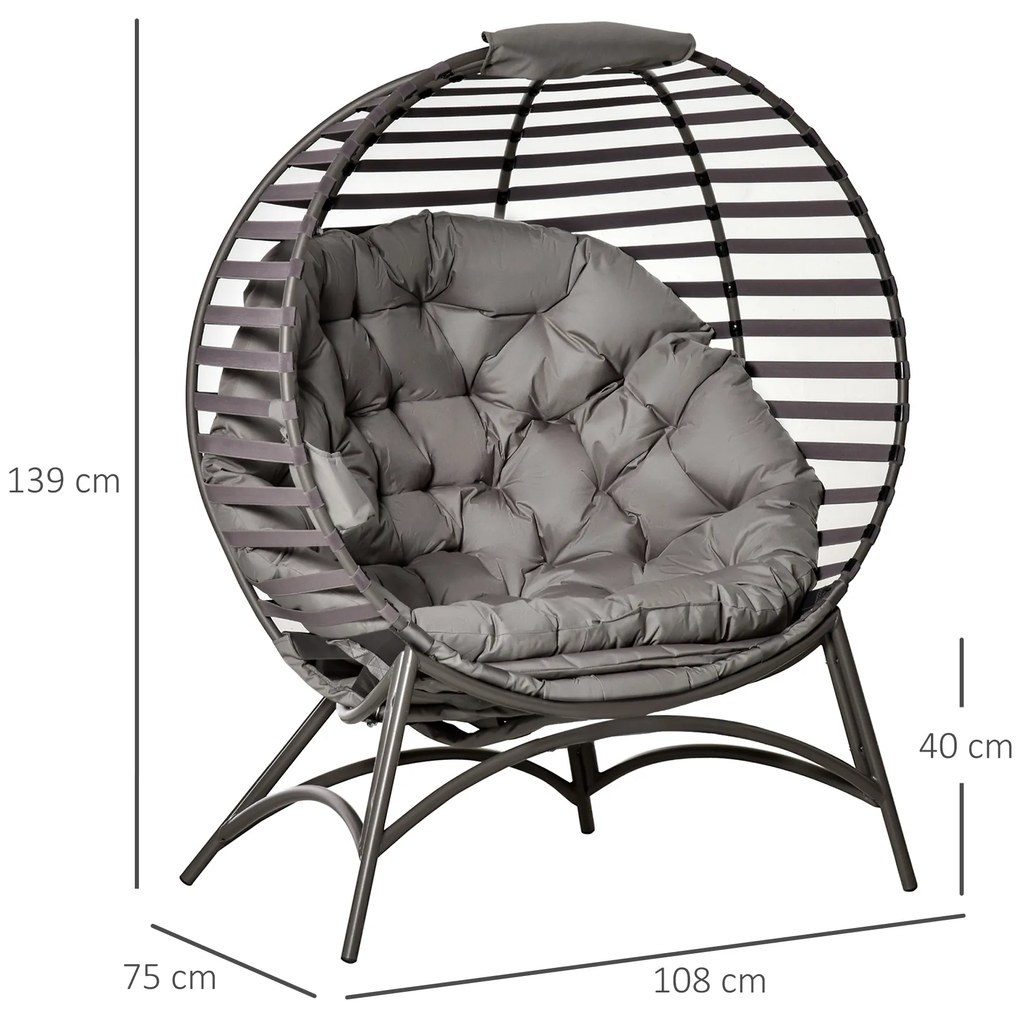 Outsunny papasan zahradní židle 2 koše polštáře oválné lounge křeslo skládací balkon terasa písek hnědá ocel 118x75x139cm | Aosom