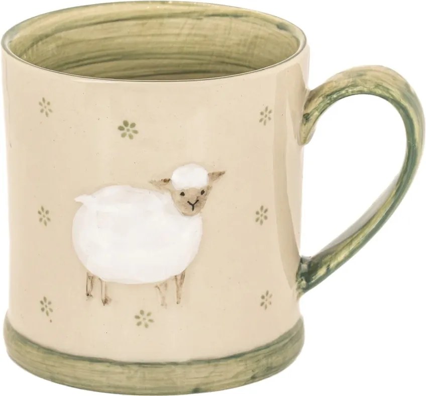 Zelený/béžový hrnek z kameniny 225 ml Sheep – Sass & Belle