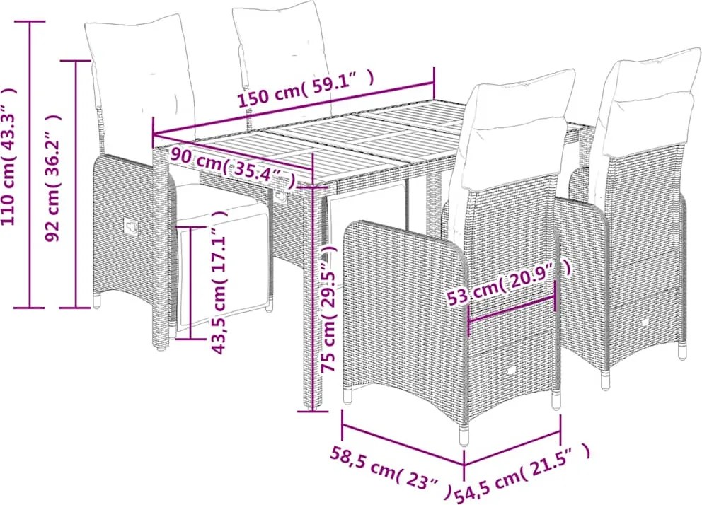 5dílný zahradní bistro set s poduškami šedý polyratan 3277159