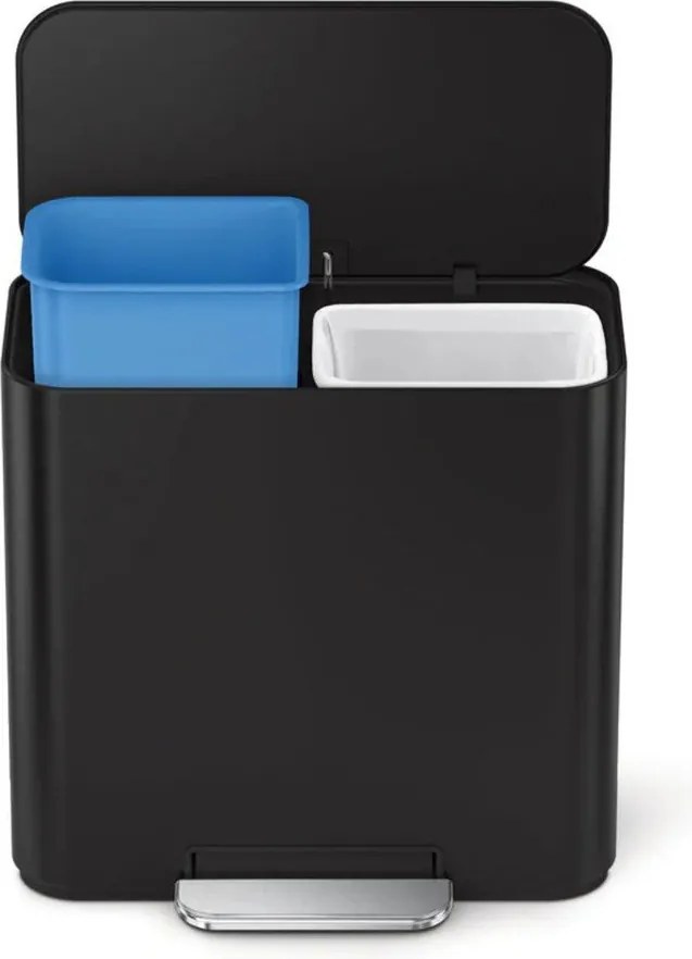 Matně černý ocelový odpadkový koš na tříděný odpad/nášlapný 15 l Dual Mini – simplehuman