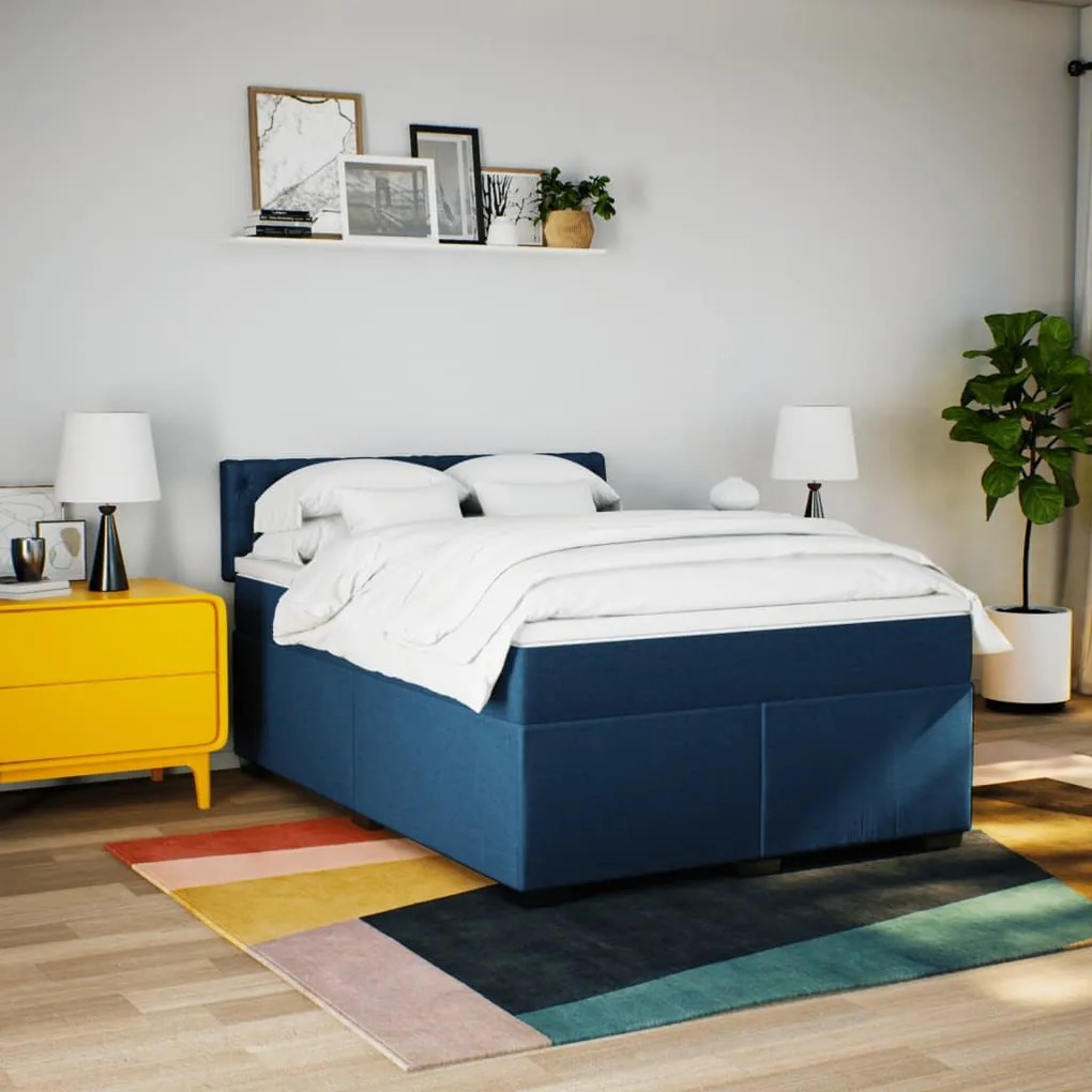 Box spring postel s matrací modrá 140x200 cm textil 3285924