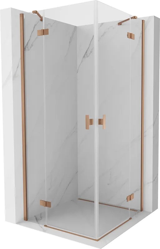 Mexen Mist-H Duo, 2-křídlý ​​výklopný sprchový kout 90 x 90 cm, čiré sklo, měděný matný profil, 8A5-090L-090P-65-00