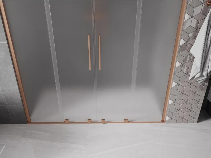 Mexen Velar Duo, posuvné sprchové dveře do otvoru 200 cm, 8mm sklo námraza, měděná matná, 871-200-000-32-65