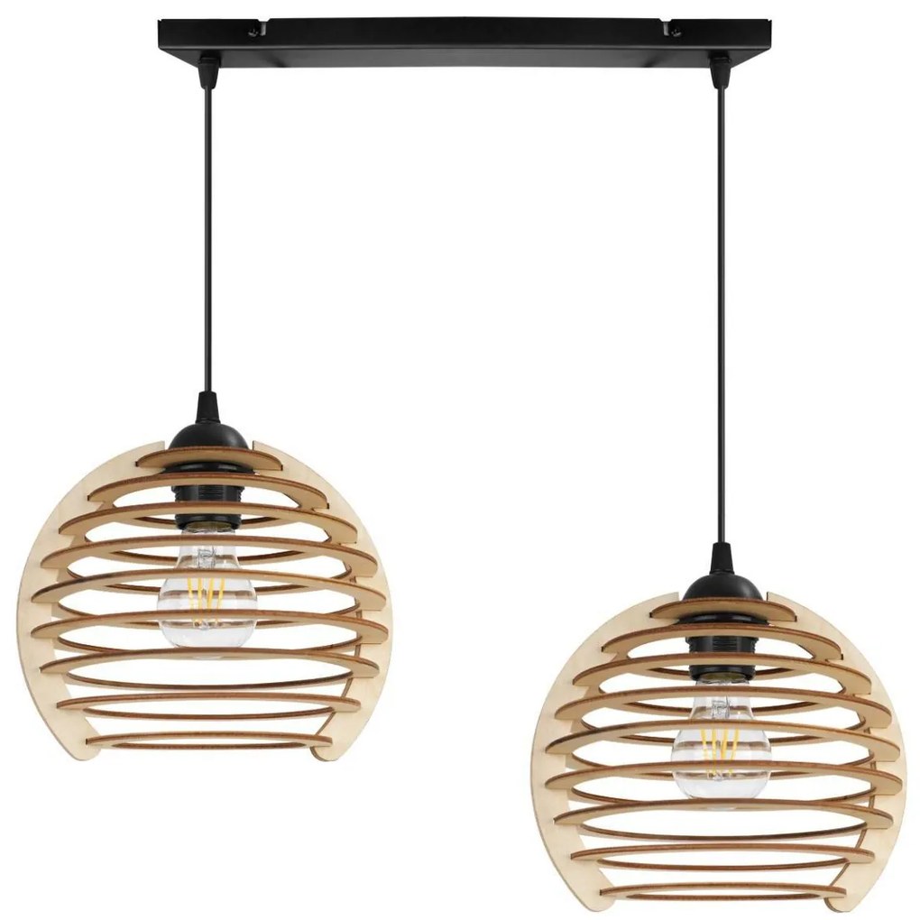 Závěsné svítidlo Timber, 2x dřevěné stínítko, n