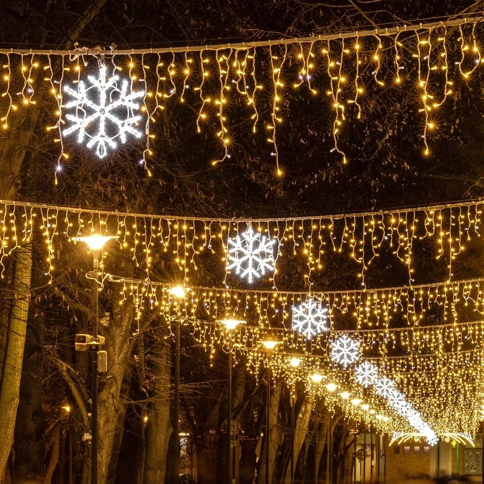 Easy Fix venkovní LED rampouchy, světelné krápníky, 300 × 90 cm, teple bílá s FLASH, 174 diod, bílý kabel, IP67, prodlužovací