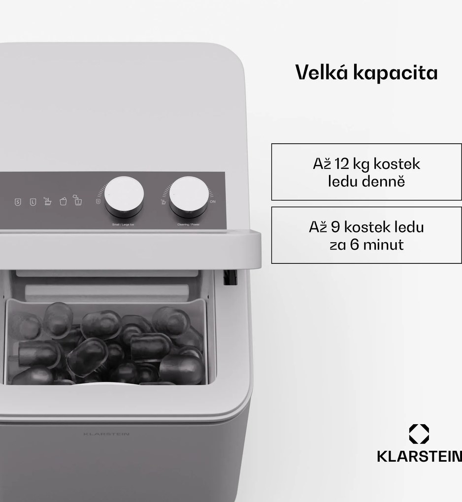 Klarstein IceCraft výrobník kostek ledu, 2 režimy, 1,3 l studené vody, automatické čištění, 12 kg/24 hodin