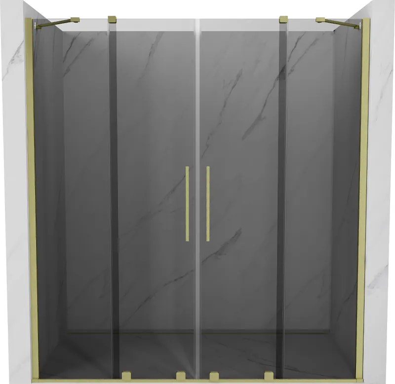 Mexen Velar Duo, posuvné sprchové dveře do otvoru 170 cm, 8mm šedé sklo, zlatá matná, 871-170-000-42-55