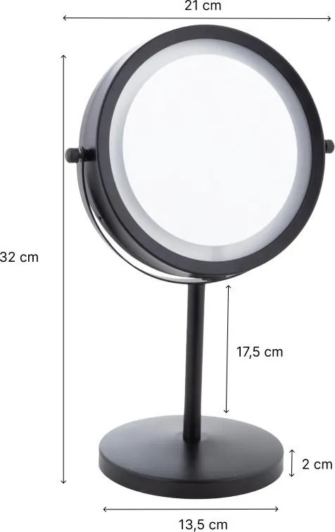 Erga Kimi, zvětšovací kosmetické zrcadlo s LED podsvícením 210x320 mm, černá matná, ERG-YKA-CH.KIMI-BLK