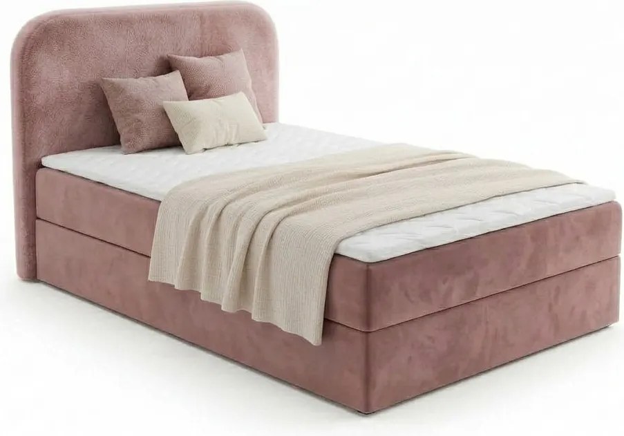 Čalouněná postel boxspring FORENA 90x200 cm starorůžová Matrace: Matrace Bonell pružinová