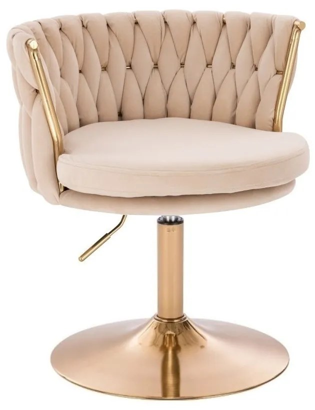 LuxuryForm DESIGN Otočná židle LYON VELUR na zlatém talíři - krémová