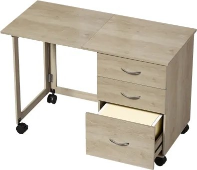 HOMCOM Skládací kancelářský stůl se 3 zásuvkami, 4 kolečka s brzdou, Dub