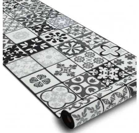 Protiskluzový běhoun AZULEJO PATCHWORK lisabonský obklad - šedý / černý