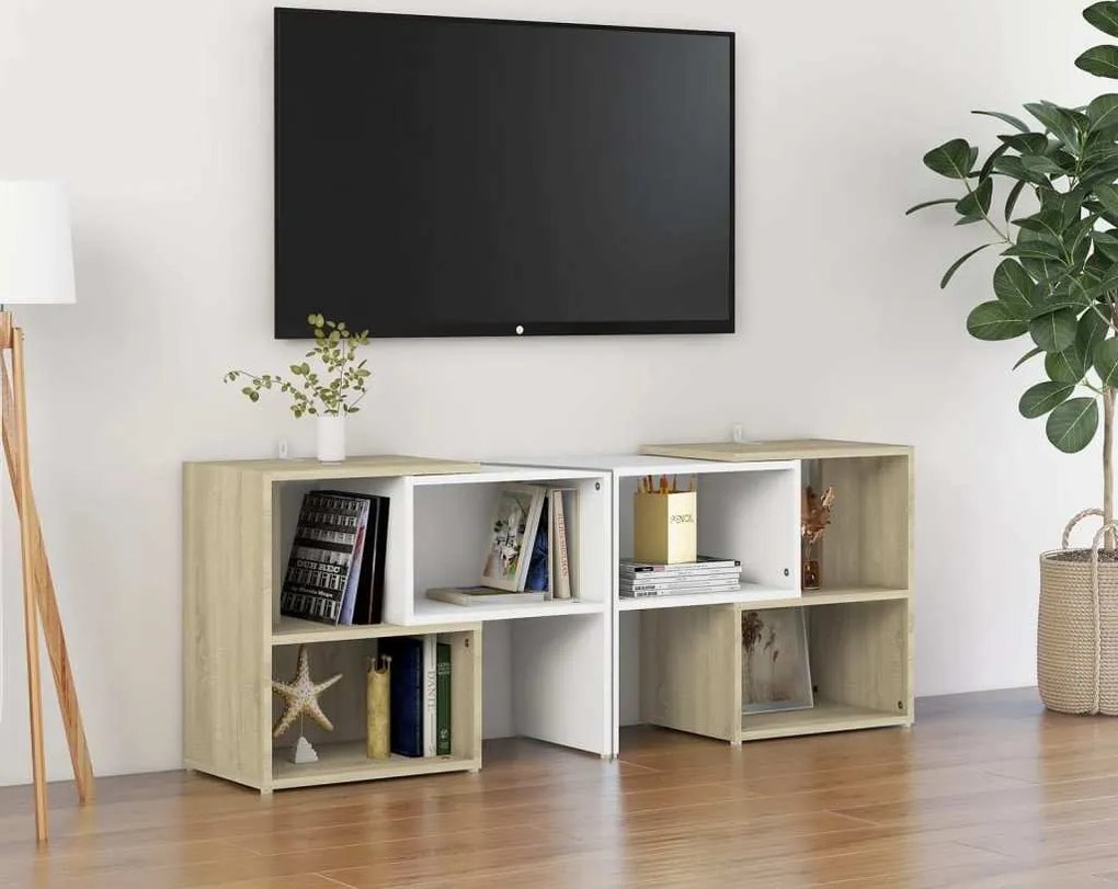 vidaXL TV skříňka 104 x 30 x 52 cm dřevotříska [808357] Barva: bílá s vysokým leskem