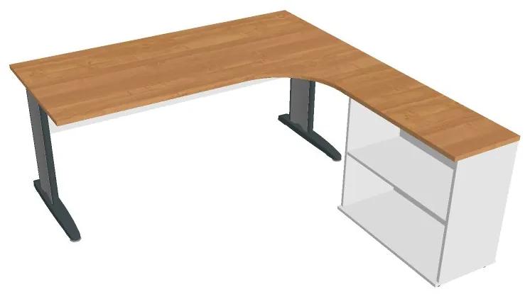 Sestava stolu a skříně levá 180 cm - Hobis Cross CE 1800 H L Dekor stolové desky: olše, Dekor lamino podnože: bílá, Barva nohou: černá