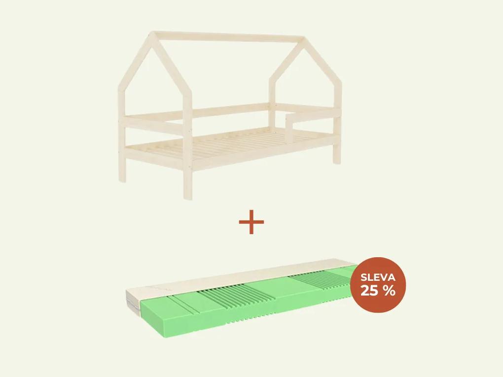 Benlemi Domečková postel SAFE 3v1 se zábranou 90x200 cm + matrace ADAPTIC Zvolte barvu: Šalvějová zelená, Zvolte zábranu: Se dvěma zábranami