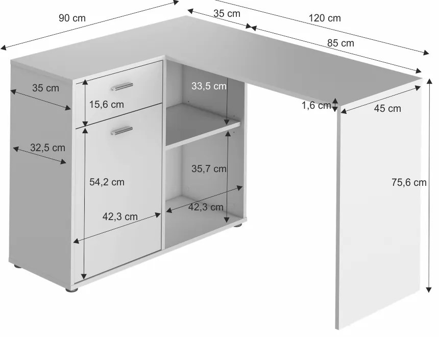 Kondela Rohový PC stůl, bílá, KALIMERO