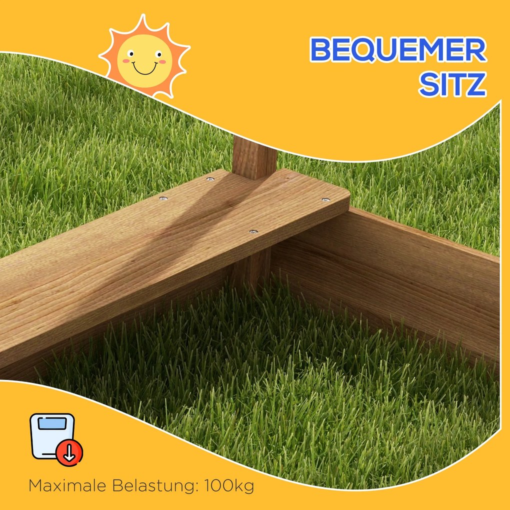 Outsunny Pískoviště s ochranou proti slunečnímu záření, design domečku na hraní, se sadou hraček, opracované masivní dřevo, 124 x 116 x 146 cm, hnědá…