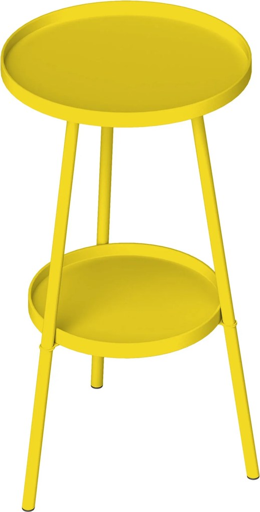 Outsunny Malý Kolečkový Boční Stolek se Dvěma Paterami, Zahradní Stolek, pro Terasu, Obývací Pokoj, Balkon, Kov, Žlutý
