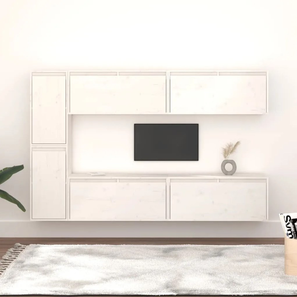 TV skříňky 6 ks bílé masivní borové dřevo 3100235