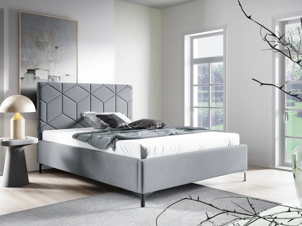 Eka Čalouněná postel BOX+ 140x200 cm Barva látky Trinity: Tmavě modrá (Trinity 2331), Úložný prostor: S dřevěným rámem úložného prostoru, Barva nožek postele: Černá