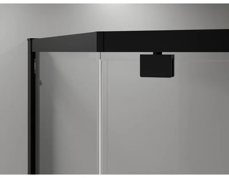 Mexen Exo, pětiúhelníkový sprchový kout s výklopnými dveřmi 80 x 80 cm, 6mm čiré sklo, černý profil, 812-080-080-70-00