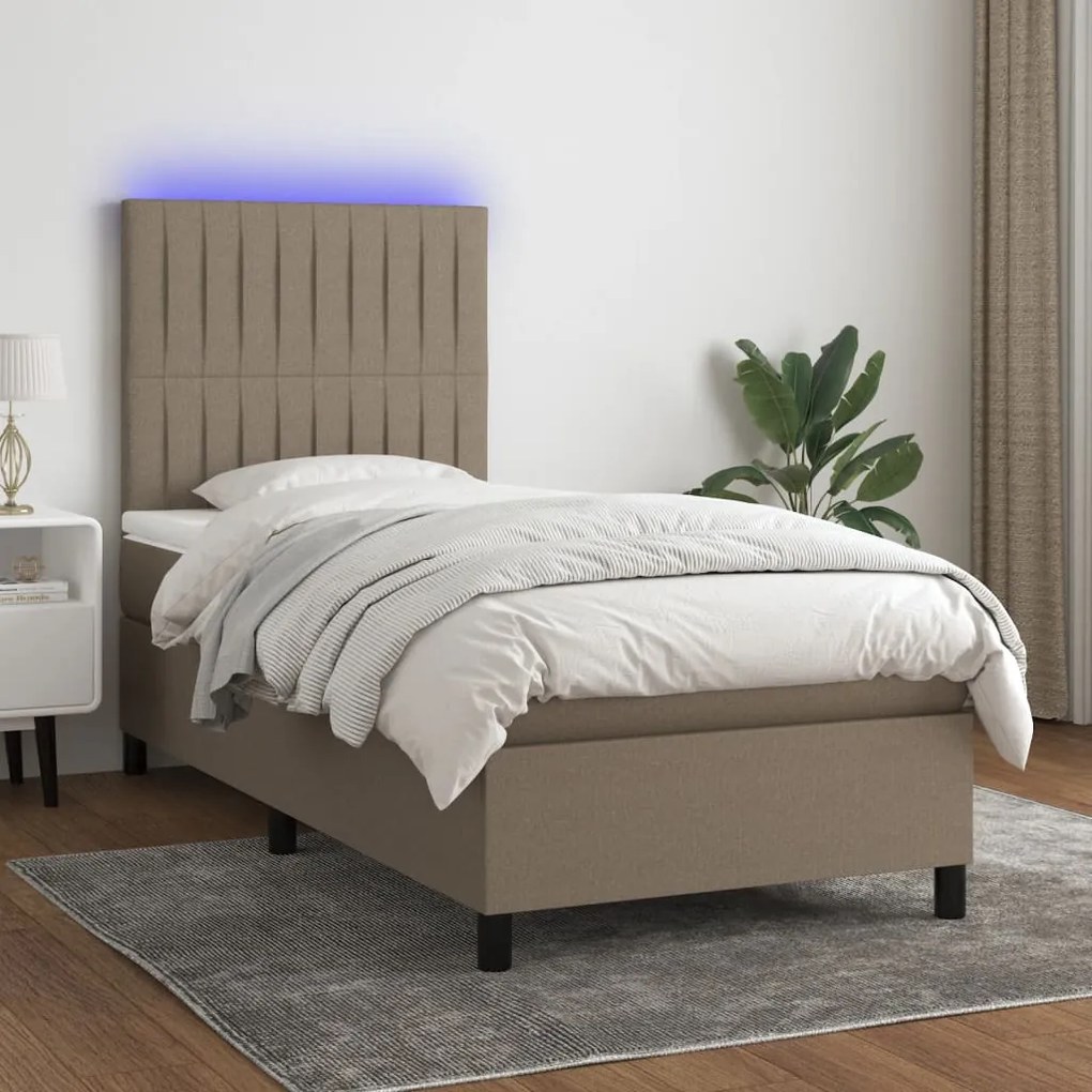 Box spring postel s matrací a LED taupe 90x190 cm textil