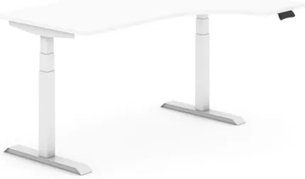 Výškově nastavitelný stůl, elektrický, 625-1275 mm, ergonomický pravý, deska 1600x1200 mm, bílá, bílá podnož