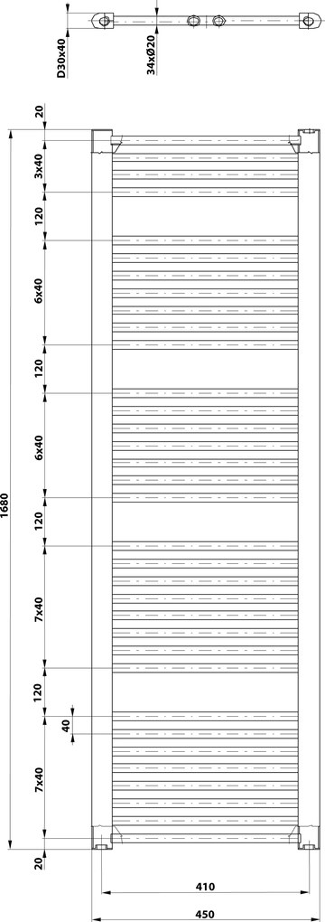 Aqualine Direct otopné těleso rovné boční připojení 450 x 1680 mm černá mat ILR64B