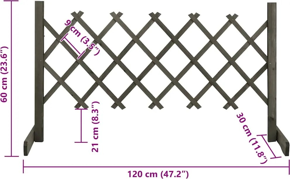 Zahradní trelážový plot šedý 120 x 60 cm masivní jedle 314823