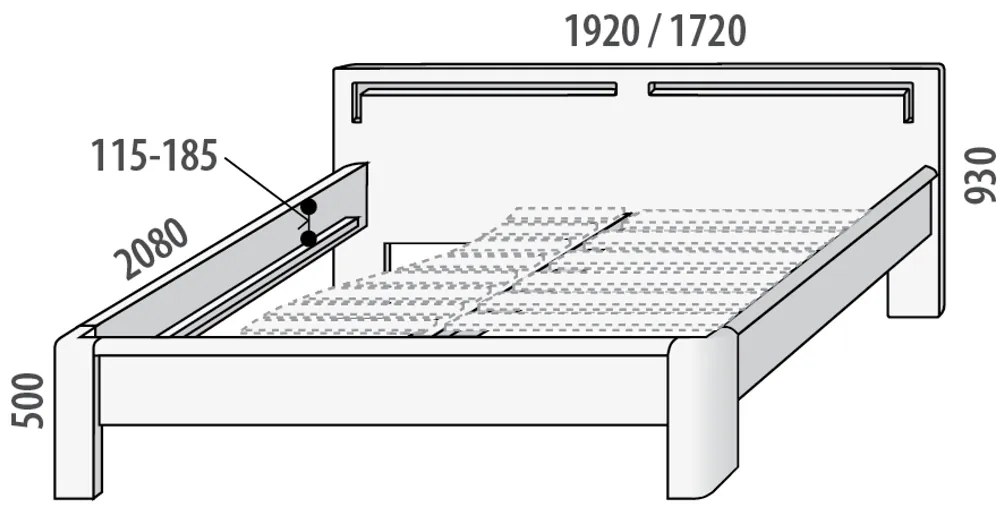 Postel Florencia, čelo rovné s výřezy L 180,160 Domestav F129 Materiál: Buk cink, Povrchová úprava: Moření, Specifikace: 180x200