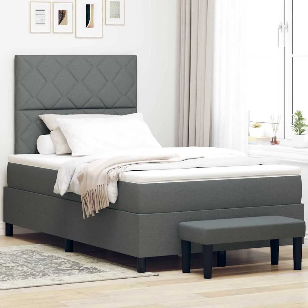 Postel s boxspringem s čelo Tmavě šedá 120 x 190 cm textil 3344129