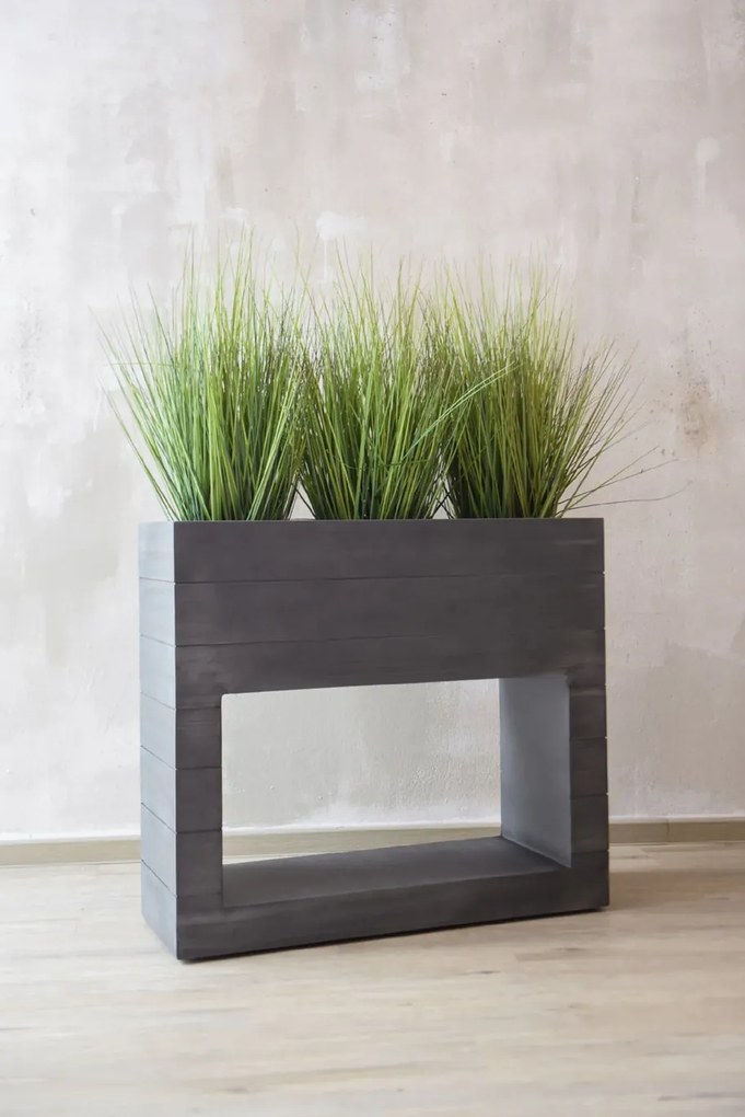 Dřevěný květináč META, dřevo, s kolečky, šířka 84 cm, šedá