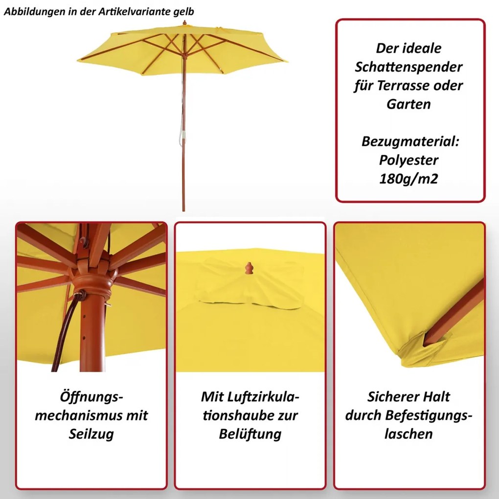 Slunečník Florida Ø 3 m - polyester/dřevo - žlutá